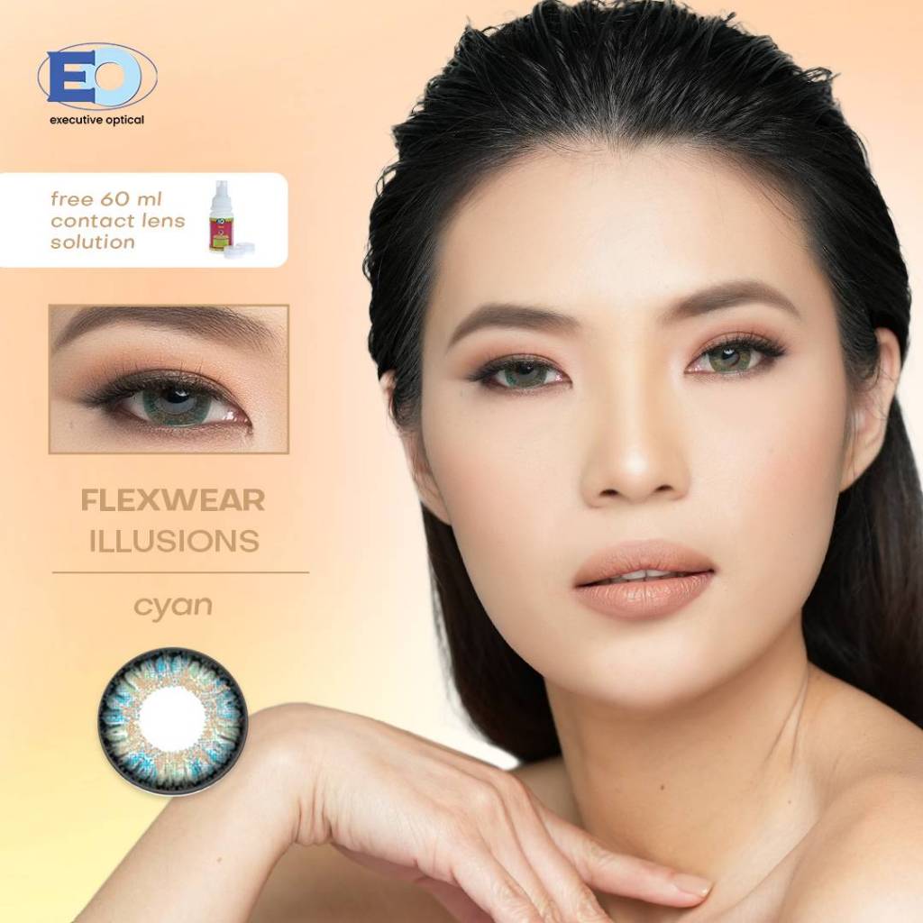EO Flexwear Illusions Cyan | Blue Contact Lenses with Solution Set (12 ...