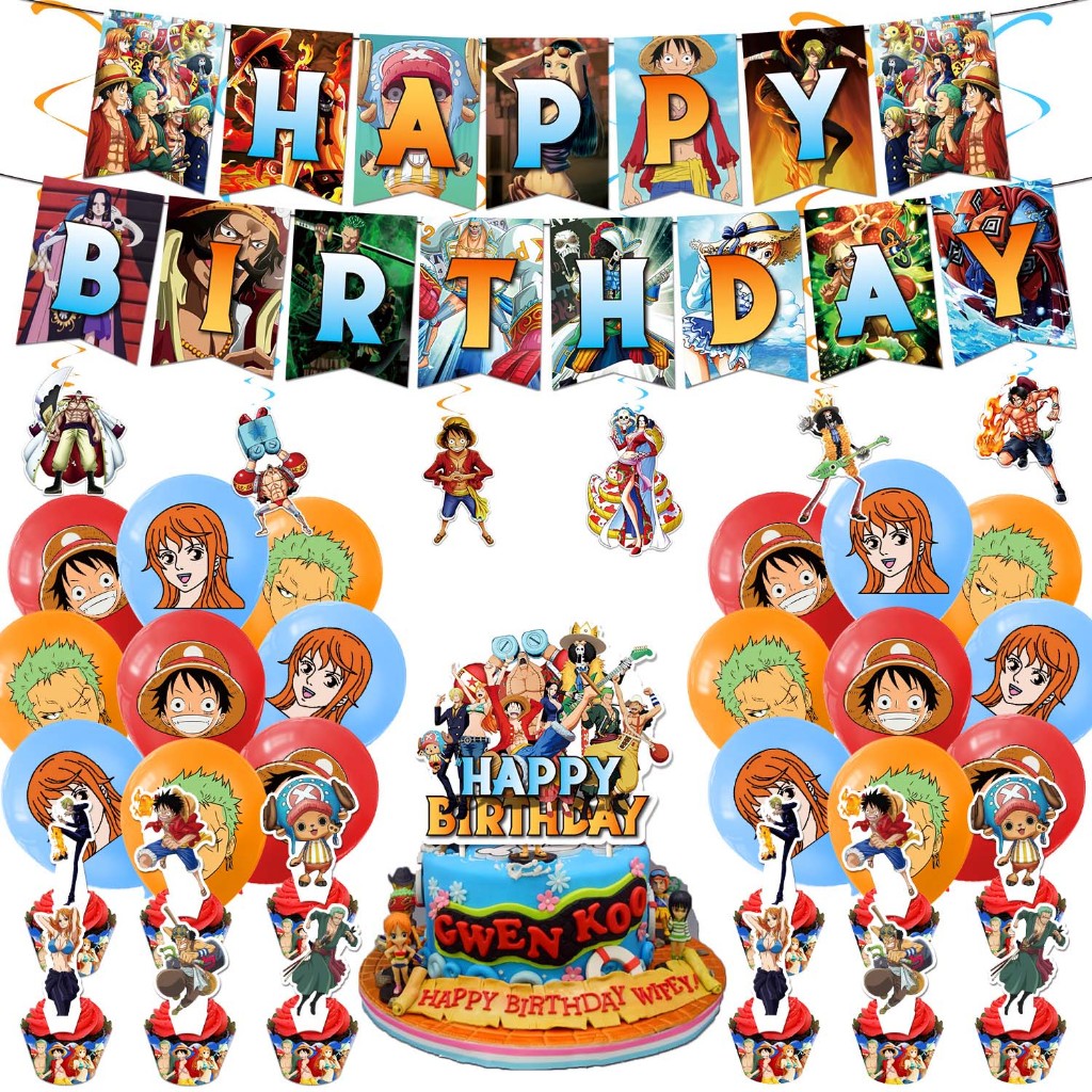 YP ONE PIECE Happy Birthday Banner Decoration Set Paper Cake Topper ...