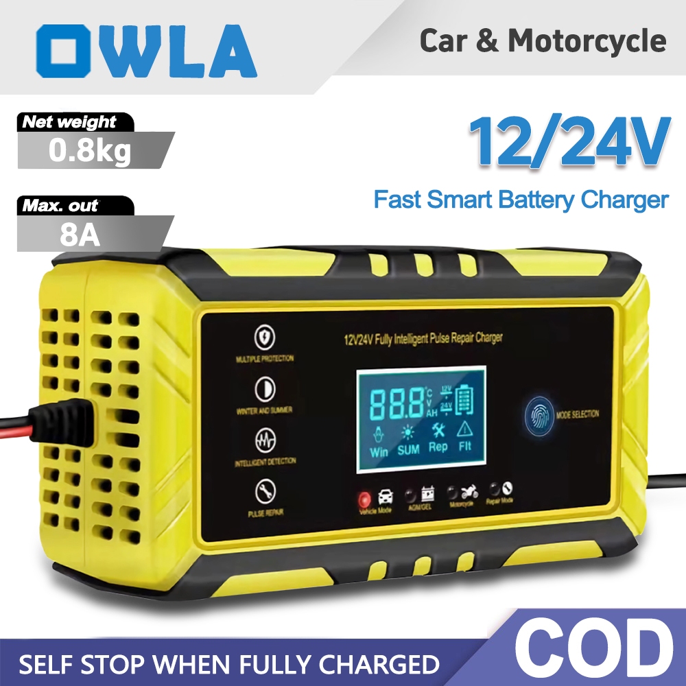 Full Automatic Car Battery Charger 12/24V Intelligent Repair Fast Power ...