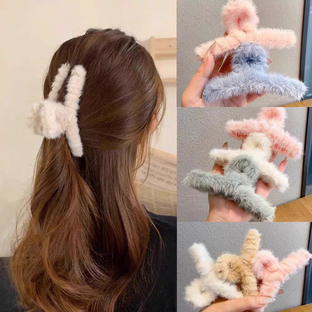 Korean Soft Furry Hair Claws Faux Fur Hair Clip Big Clamps Sweet Plush ...