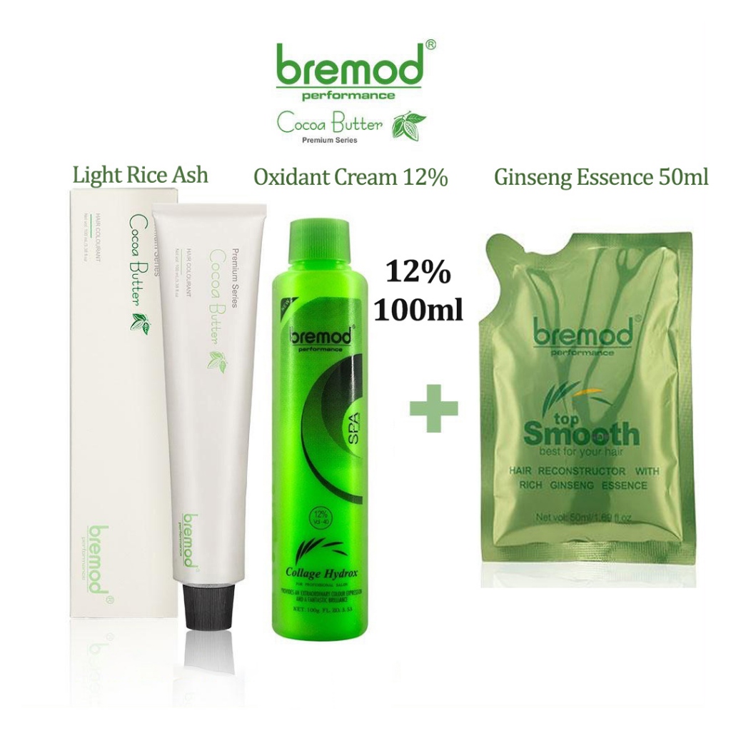 Bremod Hair Color 9.17 Light Rice Ash Cocoa Butter & Oxidizer 6% 9% 12% ...