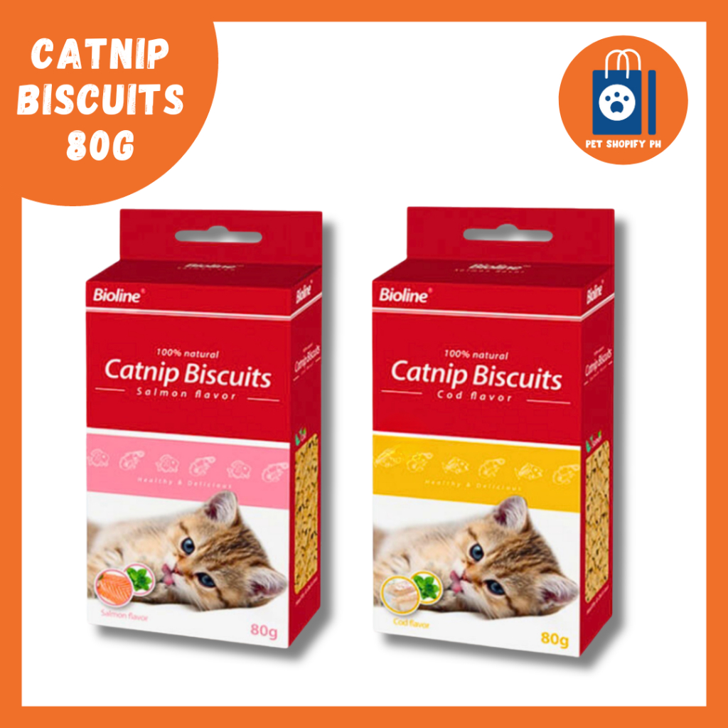 Bioline Catnip Biscuits Cod Salmon Treats for Cats 80g vegetable fiber ...