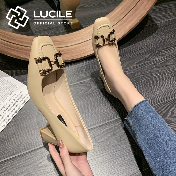 Lucile A-327 Casual Square Toe Leather Shoes Medium Heels | Shopee ...