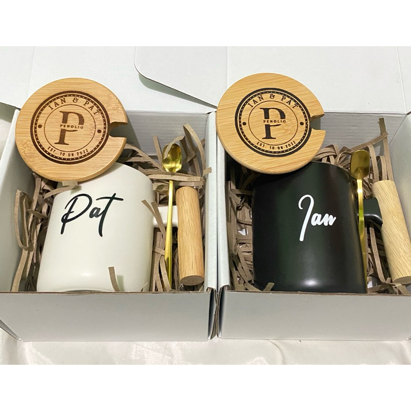 Personalized Ceramic Mug 380ml Bamboo Lid with Stirrer | Shopee Philippines