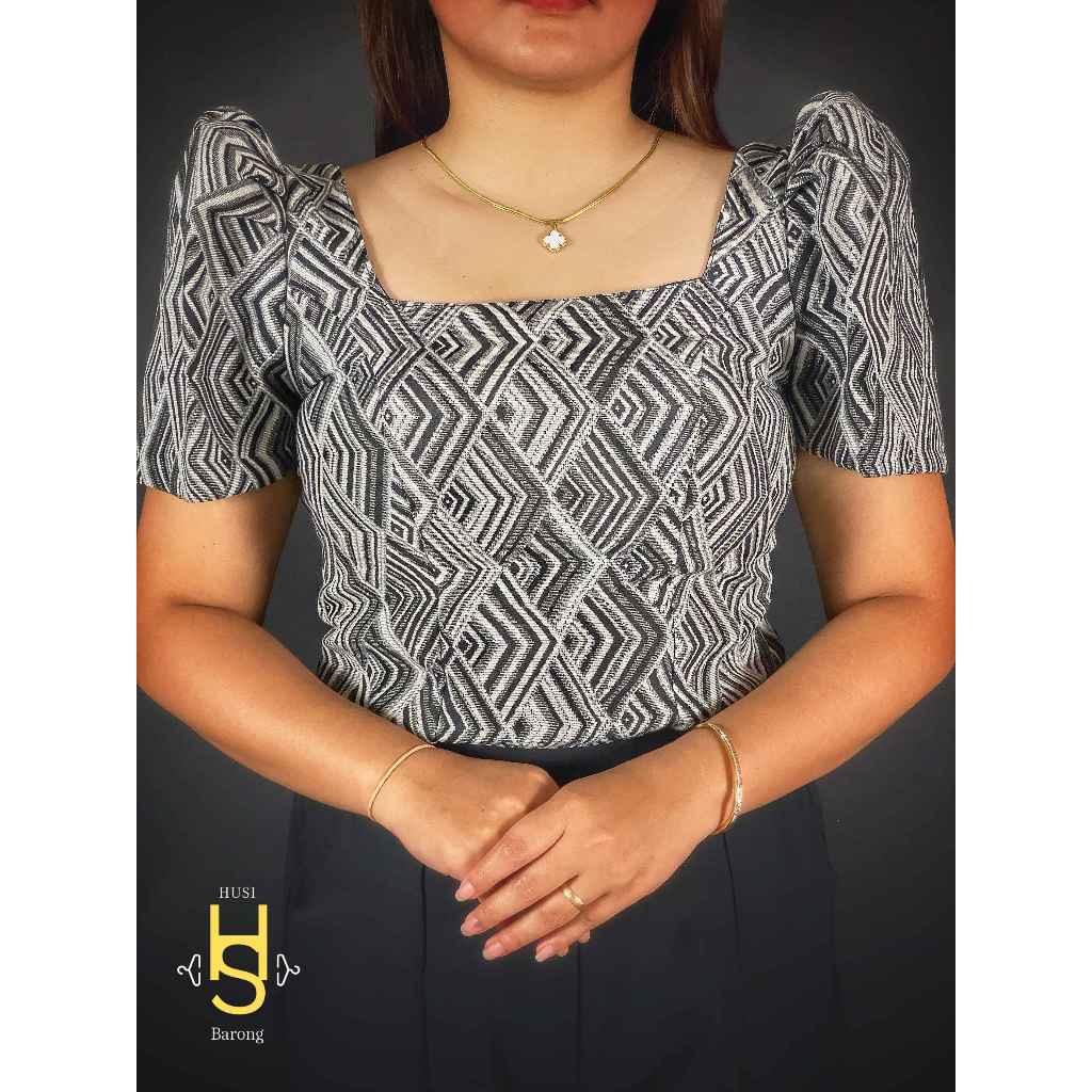 HUSI Women's Black Modern Ethnic Inabel Filipiniana Top | Shopee ...
