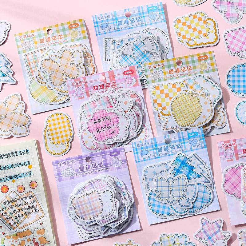40 pcs cute plaid notebook stickers with writable material paper ...