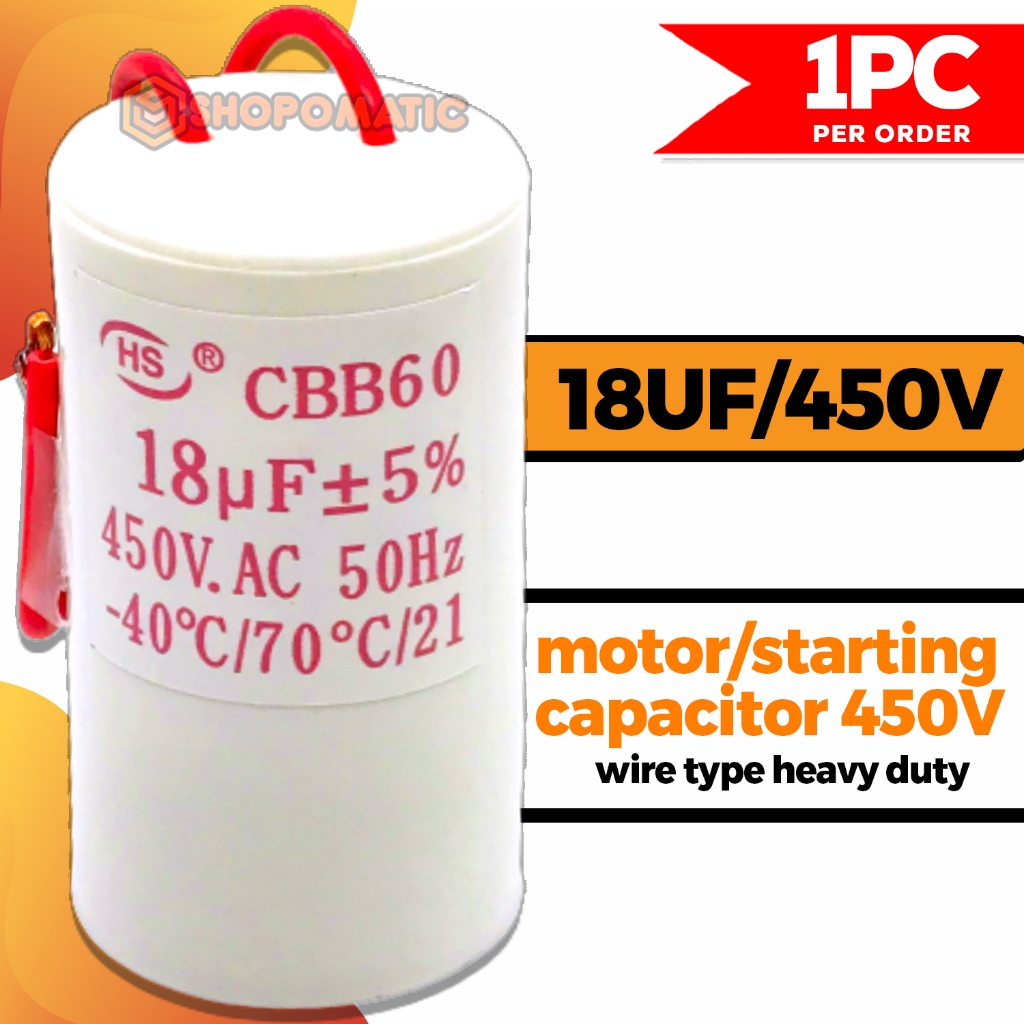18UF/450V Starting/Running Capacitor Wire Type Heavy Duty | Shopee ...