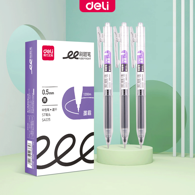 Deli Quick Dry Press Large Capacity Gel Pen 0.5mm ST Black Ink Writing ...