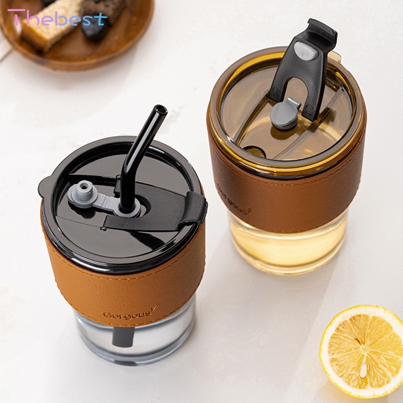 QPC_Glass Straw Cup Coffee Mug with Lid Tumbler Hot Cold Milk Tea Cup ...