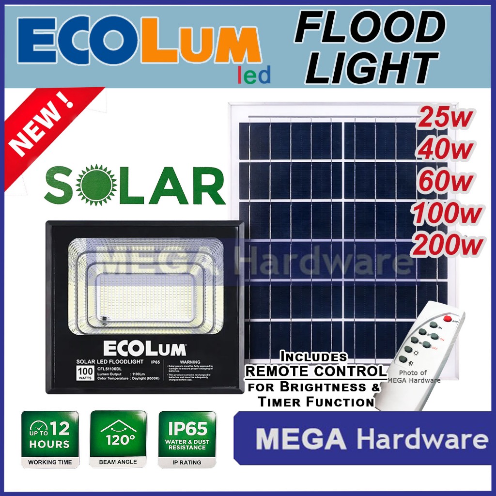 Firefly Ecolum Electric Solar LED Floodlight with Timer Brightness ...