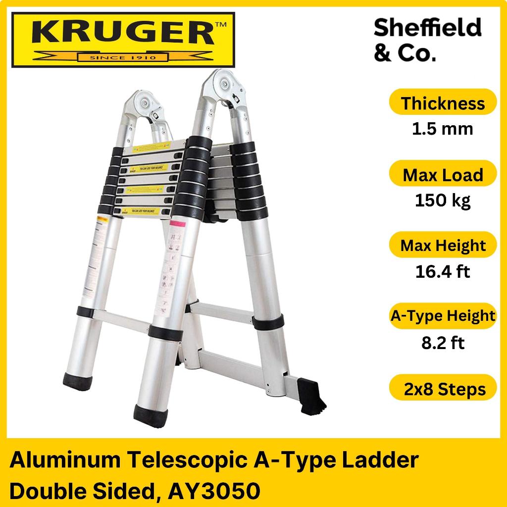 Kruger Aluminum Telescopic Double Sided Ladder, 2x8 Steps (5.0m / 16 ...
