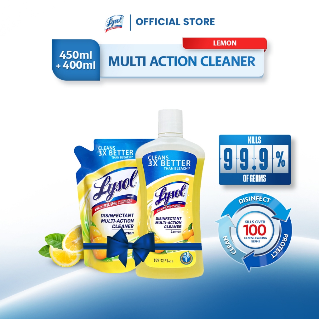 Lysol Multi Action Cleaner Antibacterial Lemon Scent 450 mL + Refill ...