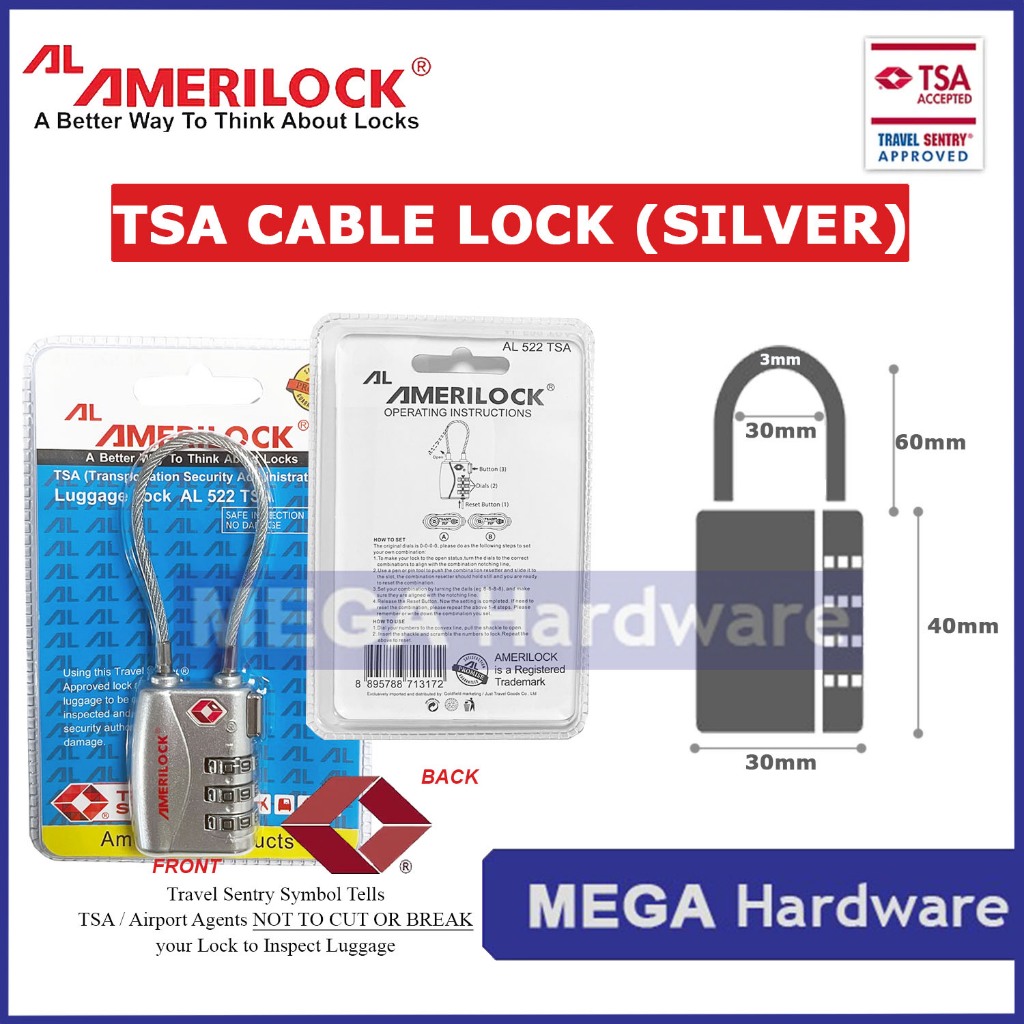 AMERILOCK Combination Padlock for Locker / Luggage Strap/ (TSA or ...