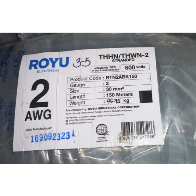 THHN WIRE #2/7 ELECTRICAL WIRE ORIGINAL ROYU BRAND 30MM | Shopee ...