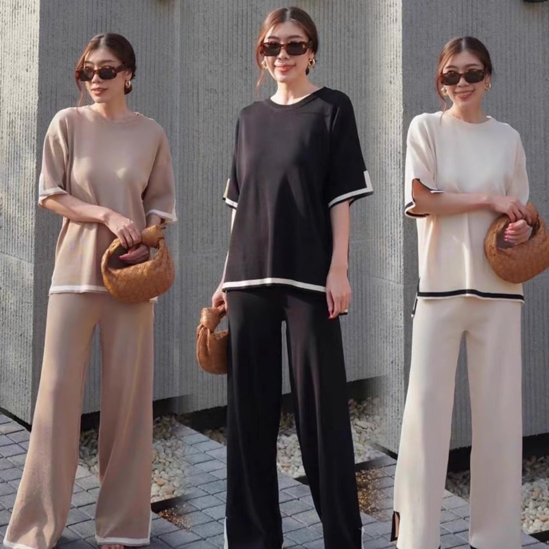 #9972 Korean Knitted Terno | Top & Pants | Shopee Philippines