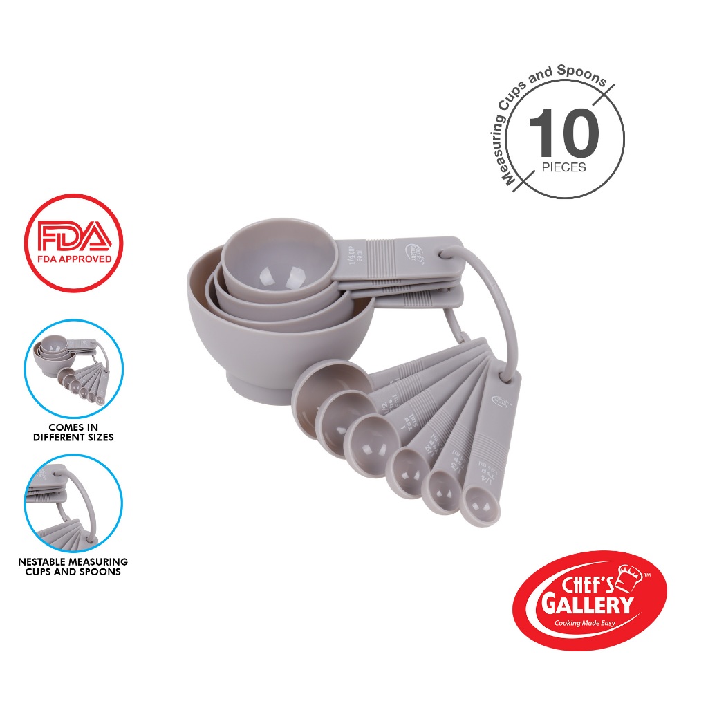 Chef's Gallery Measuring Cups And Spoons 10-PIECE 100% Food Grade ...