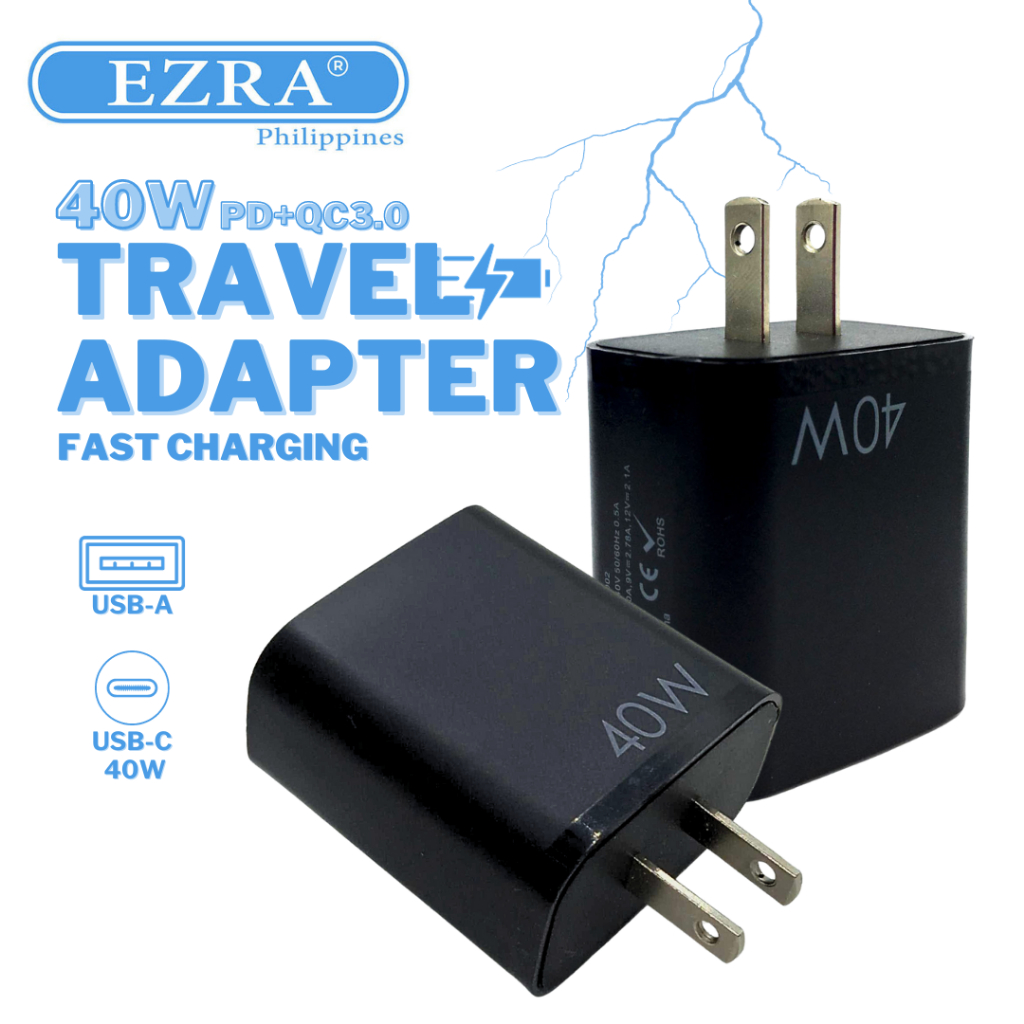 EZRA ADC-PD002 40W Max Super Fast Charging Dual Port Travel Adapter USB ...