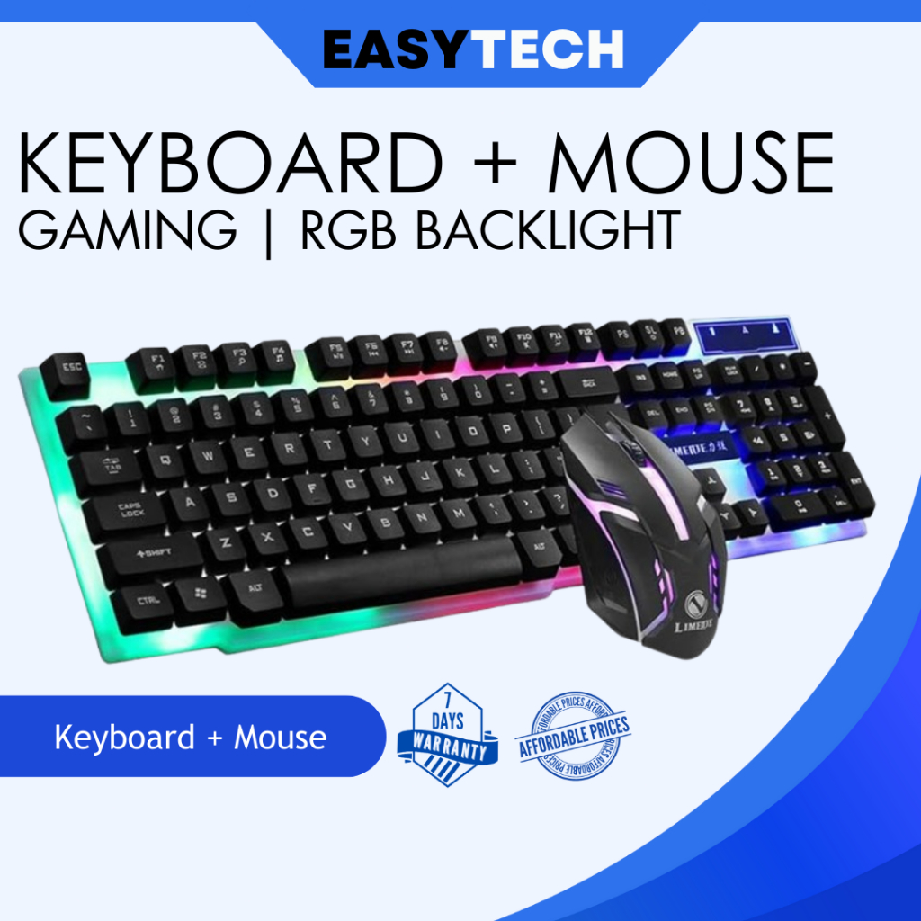 EASYTECH | Keyboard & Mouse Set 104 Keys Rainbow Gaming USB Wired RGB ...