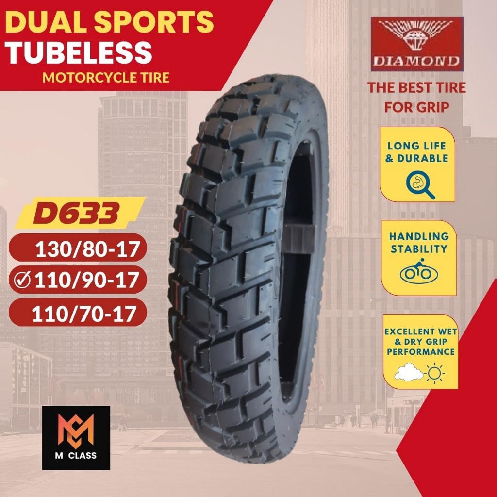 R17 D663 DUAL SPORTS TUBELESS TIRE FOR XR150, XR125, CB200X, ROUSER, TFX150 -DIAMOND 110/90-17 ...