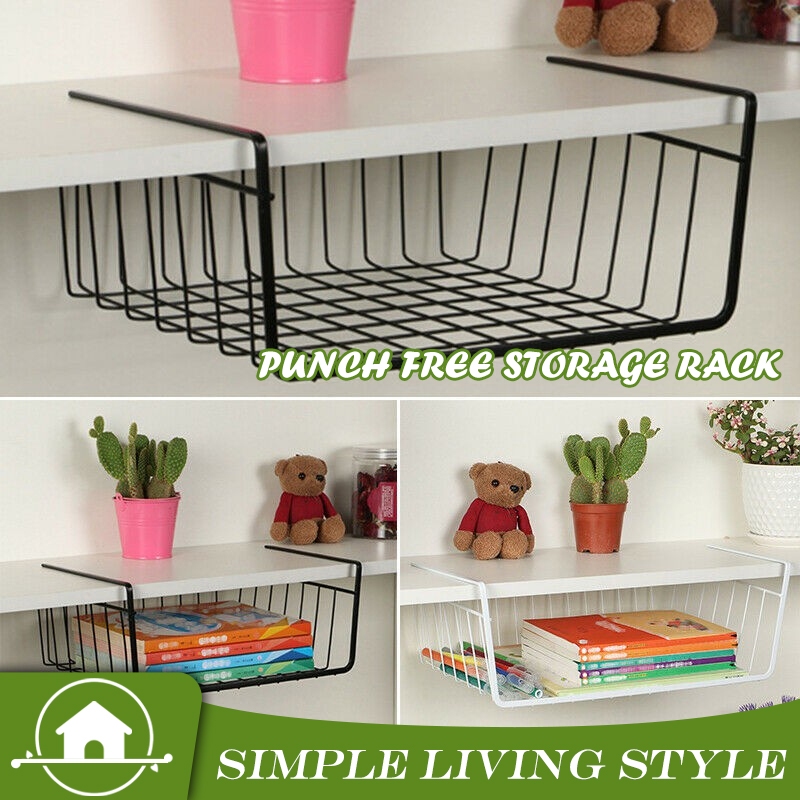 Under Shelf Table Storage Basket Desk Kitchen Cabinet Wire Hanging Rack ...