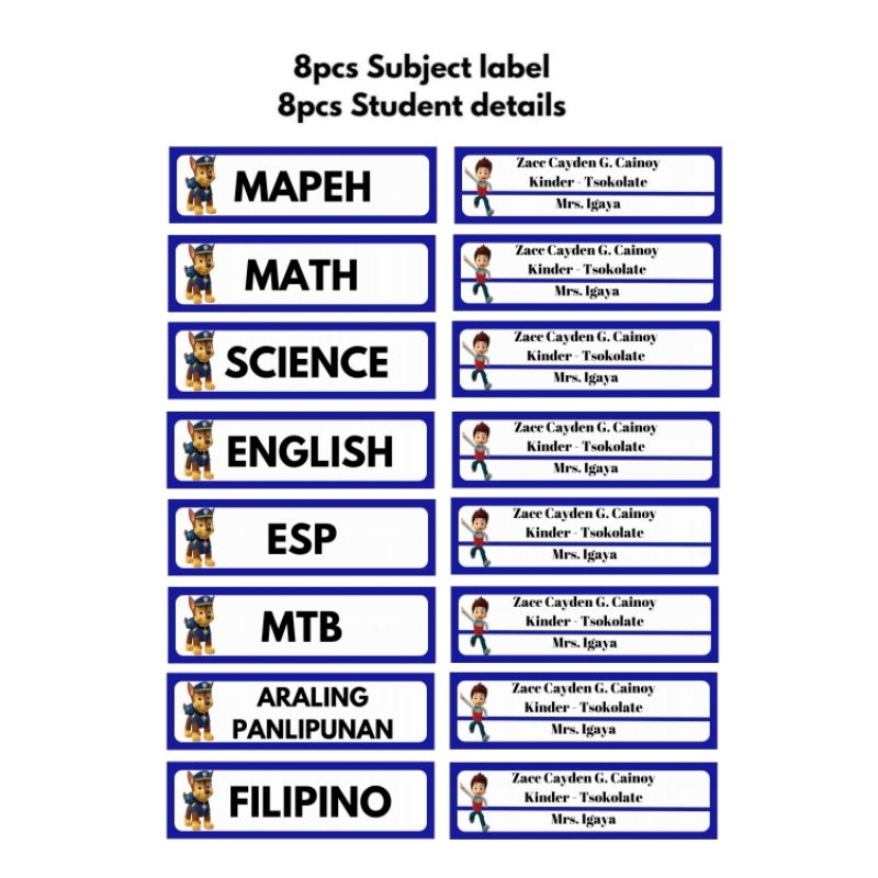 Notebook Personalized Sticker Label/8pcs or more Subjects & 8pcs or ...