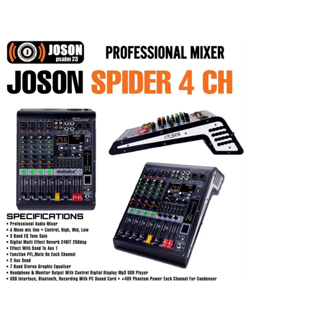 Joson Spider 4 CH Professional Mixer, 4-Channel Mixing Console and Aux ...