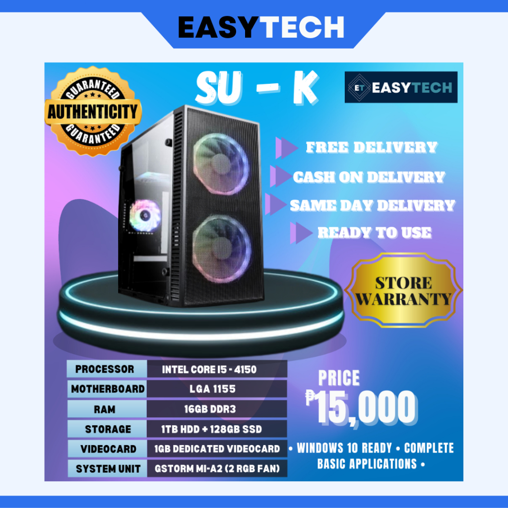 EASYTECH | SU - K Intel Core i5 - 4150 8GB RAM/ 1TBHDD + 120GB SSD (System Unit Only) | Shopee ...