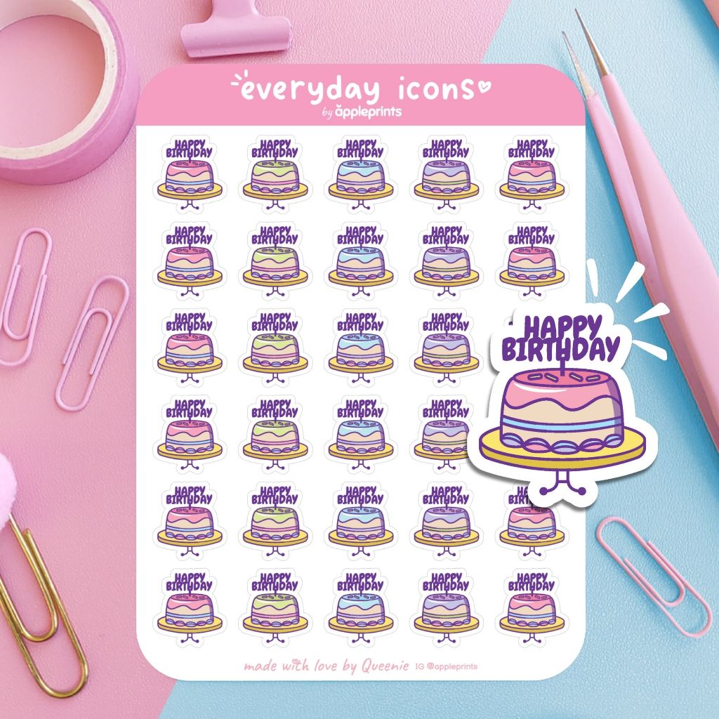 Birthday Cake Reminder Matte BuJo Planner Stickers - A34 | Shopee ...