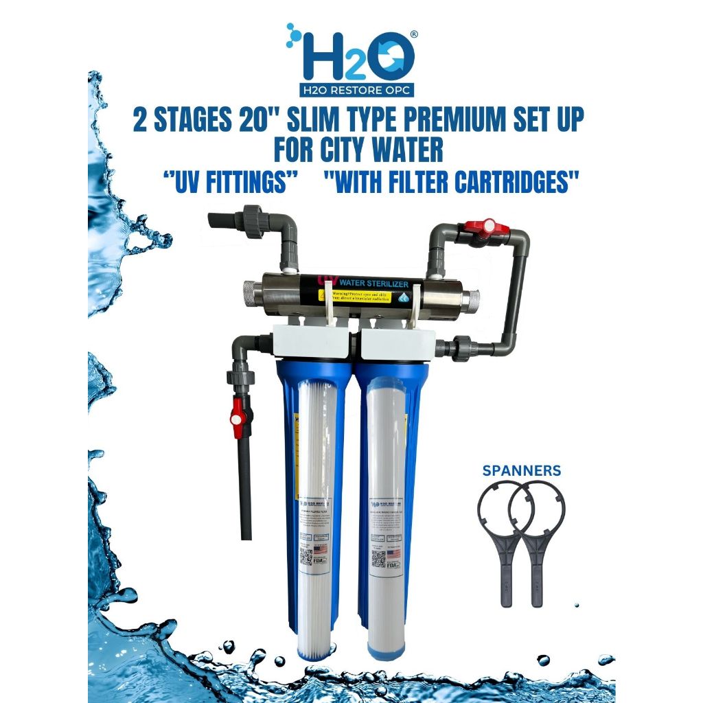 Water Filter 2 Stages 20" Slim Type Premium Set Up for City Water with ...
