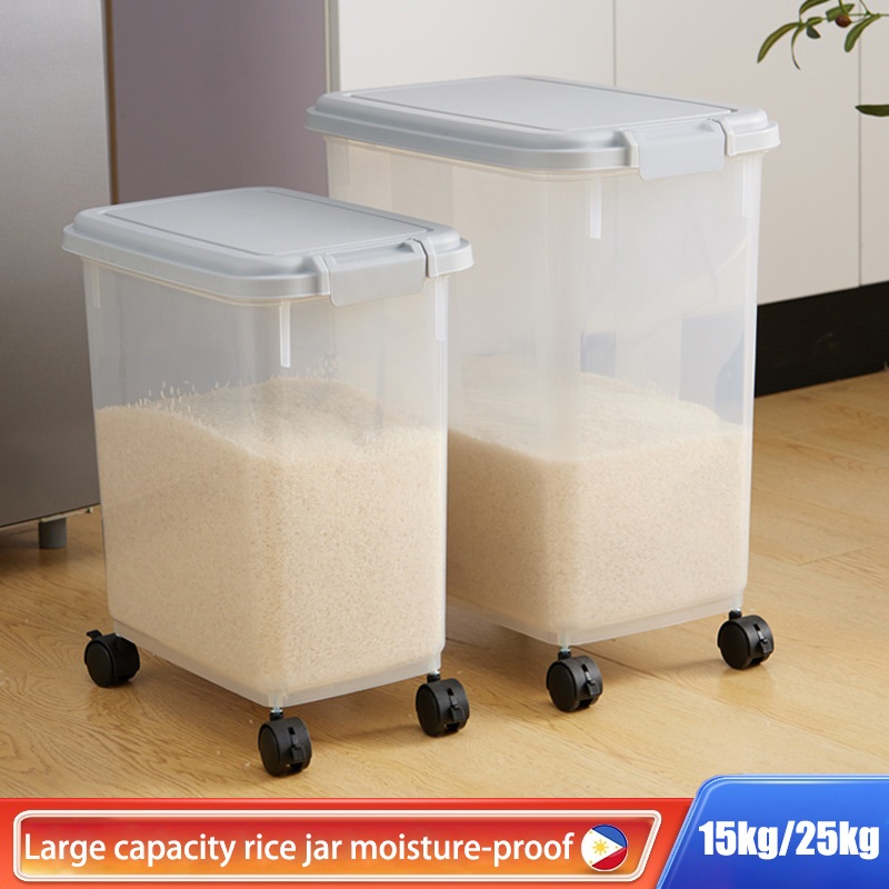 Kitchen rice bucket with lid large capacity rice dispenser food ...