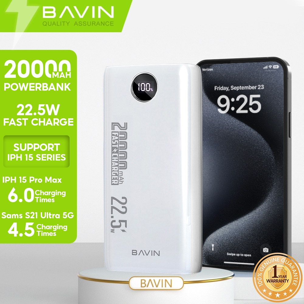 BAVIN PC051 20000mAh 22.5W Fast Charging Power Bank Digital Display 22. ...