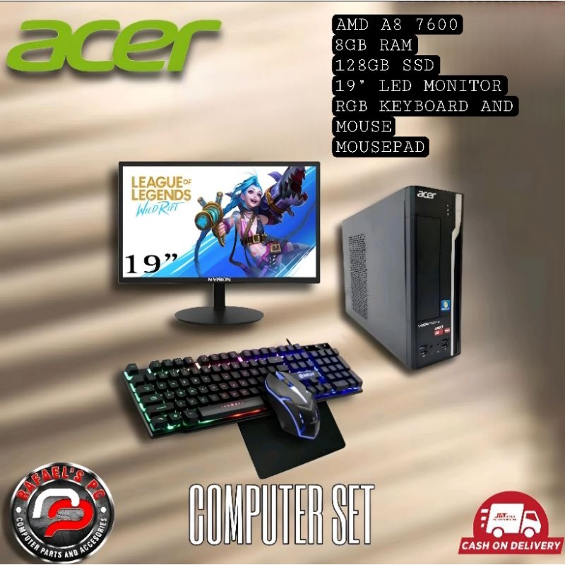 ACER COMPUTER SET AMD A8 7600 | 8GB RAM | 128GB SSD | 19" LED WIDE ...