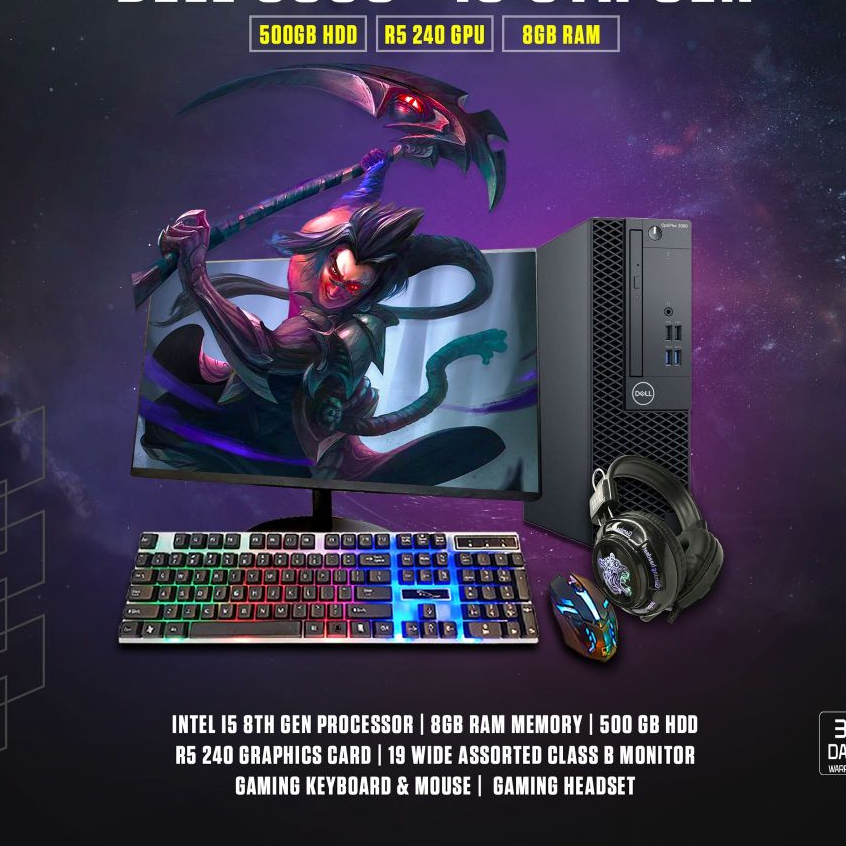 DESKTOP I5 8TH GEN DEL L/HP/LEN OVO 8GB DDR4 RAM R5 240 GPU MONITOR AND ...