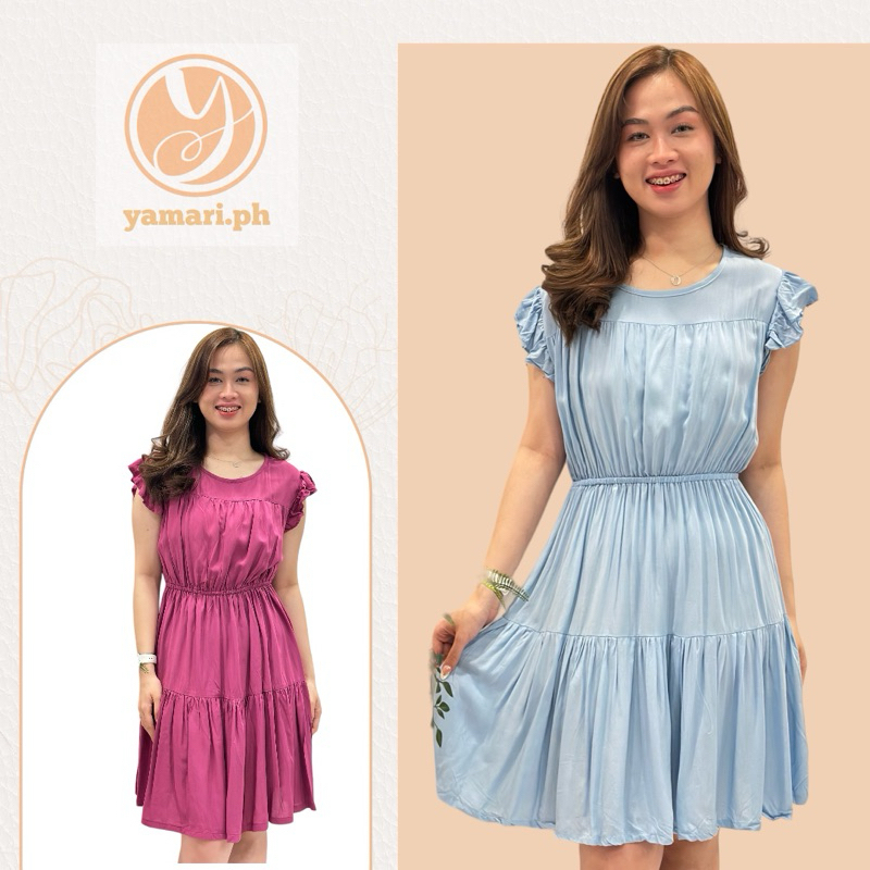 Yamari.PH Korean Garterize Waist Ruffles Sleeves Midi Dress | CHARMAINE ...