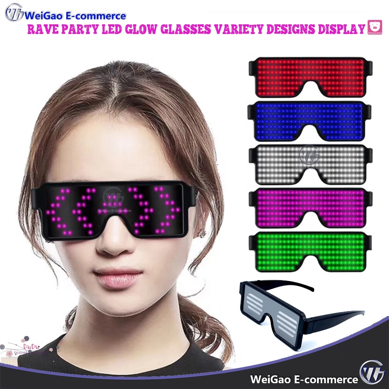 Rave Party LED Glow Glasses Variety Designs Display USB Rechargeable ...