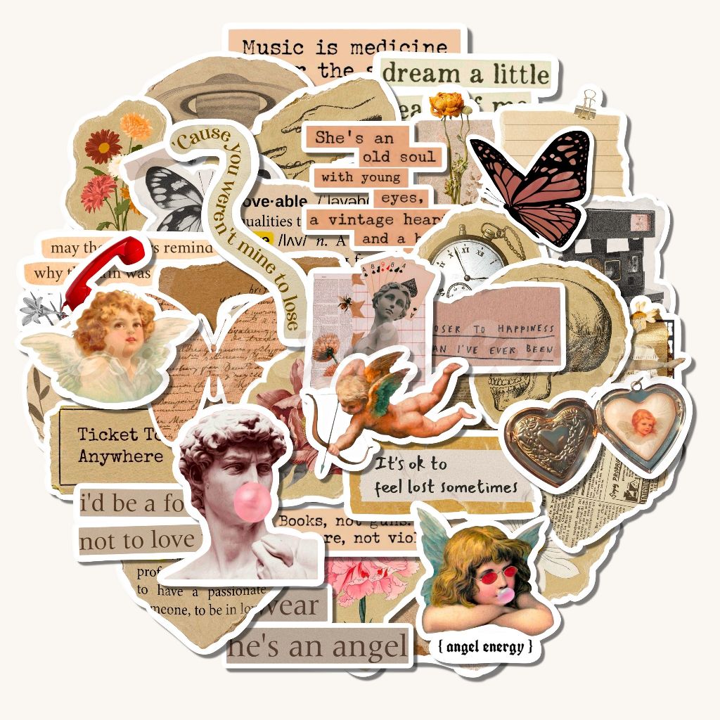 Vintage Stickers 1 | Renaissance Brown Aesthetic Waterproof Holographic ...