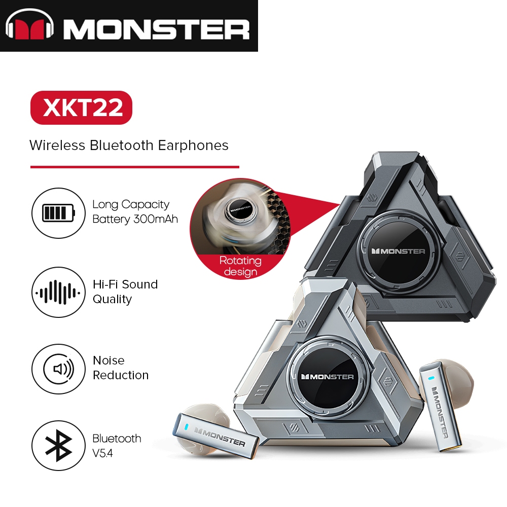 Monster XKT22 Bluetooth Earphones HIFI Stereo HD Call Bluetooth V5.4 ...