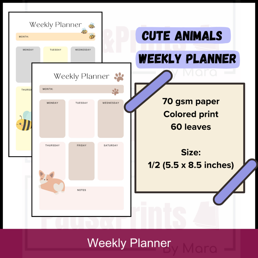 Cute Animal Weekly Planner (60 leaves) | Shopee Philippines