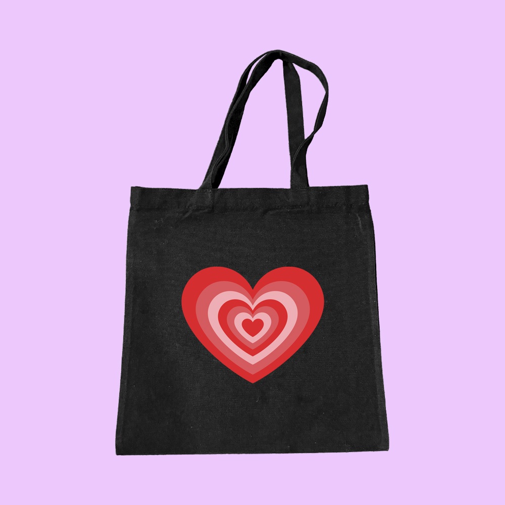 Katsa Tote Bag Black | Red Powerpuff Heart | Shopee Philippines