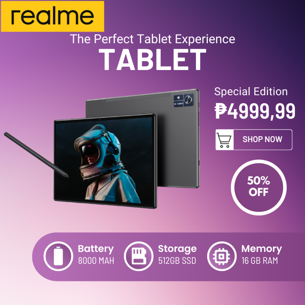 New Realme Tablet 4G 10.1 Inch 16GB+512GB Learning Tablet for Online ...
