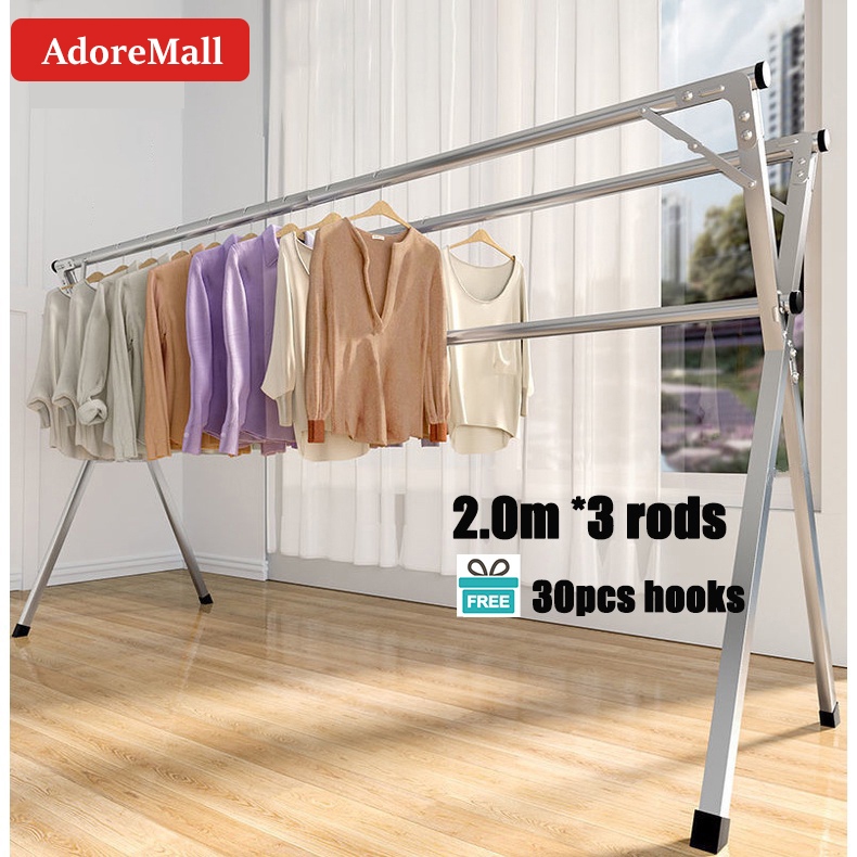 2.0M 3 Rods Foldable Sampayan Reinforced Clothes Drying Rack Indoor and ...