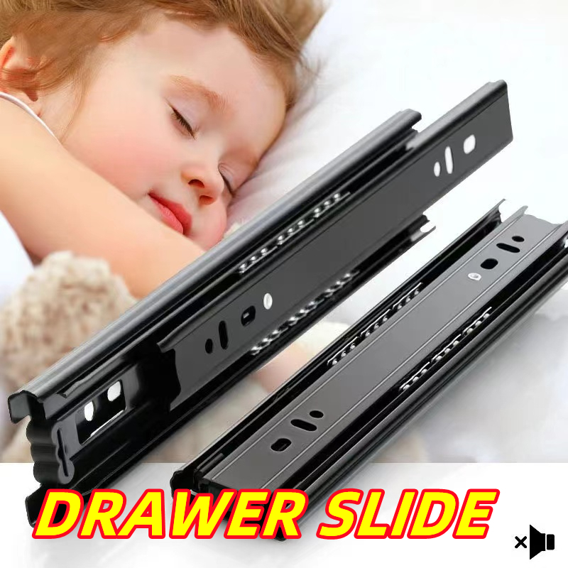 2PCS Drawer Slide Rail Mute Three-section Guide Full Extension Heavy ...