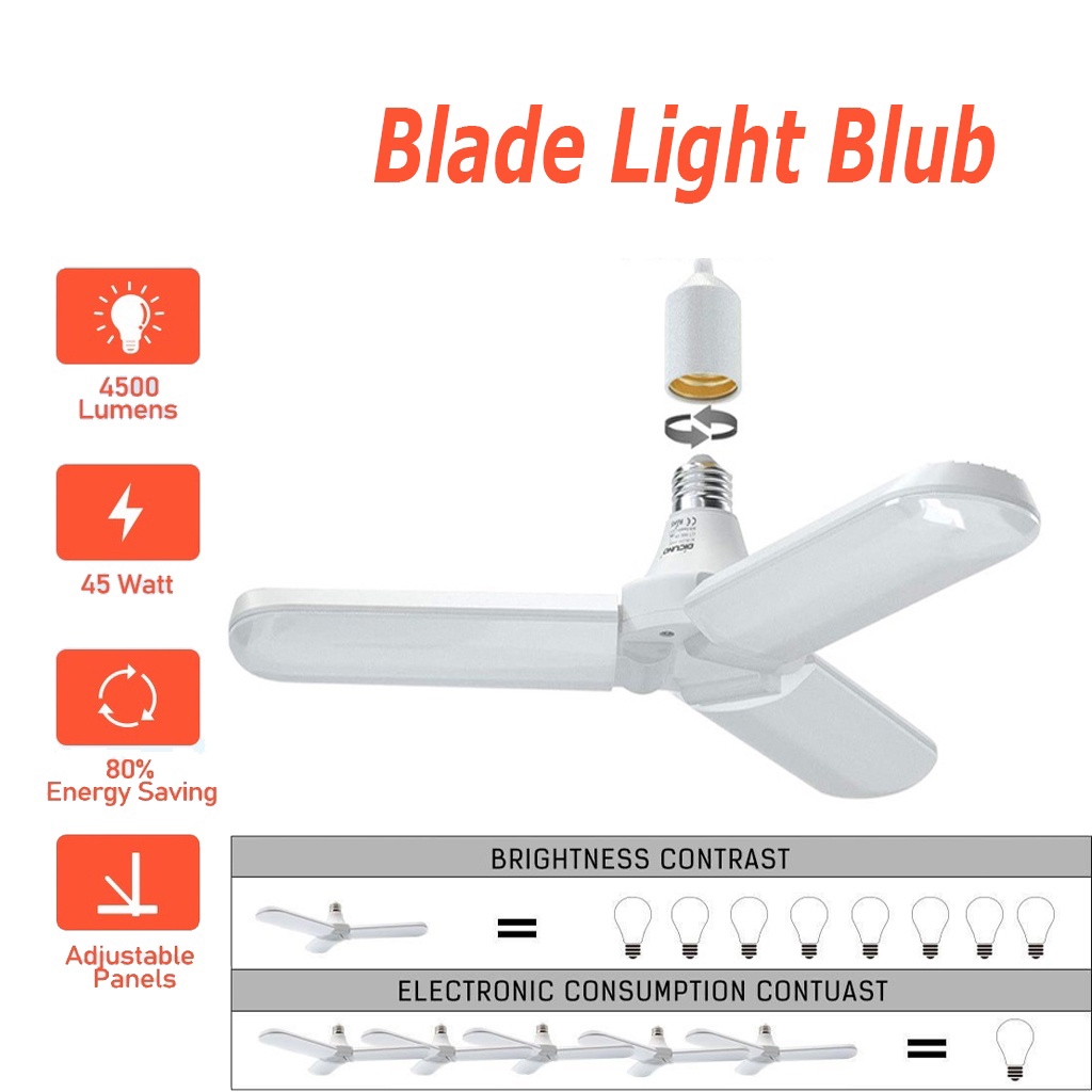 LED Foldable Fan Blade Angle Adjustable Light Bulb 45w Ceiling Lights 3 ...