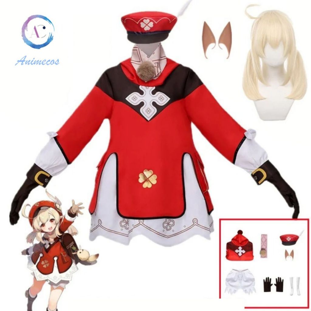 Genshin Impact Klee Cosplay Full Set Costume Party Dress Halloween ...