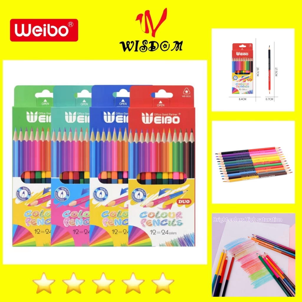 WISDOM WEIBO WB-9016 12PCS-24COLORS COLOR PENCIL SCHOOL SUPPLIES ...