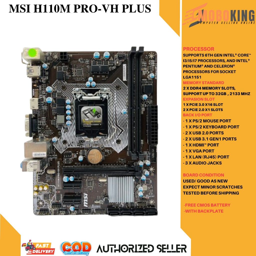 MSI H110M PRO-VH PLUS Desktop 6TH GEN Motherboard H110 Socket LGA 1151 ...