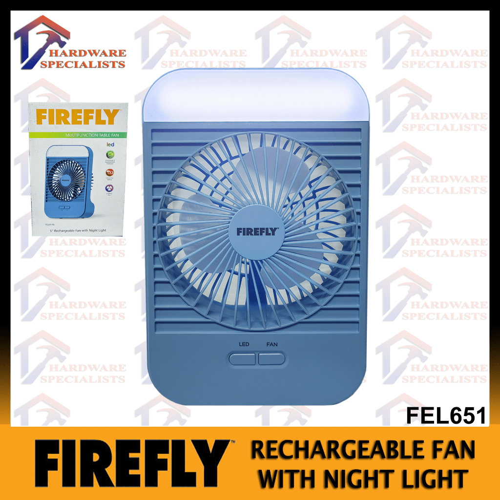 Firefly 5” Rechargeable Fan with Night Light FEL651 WHITE or BLUE ...