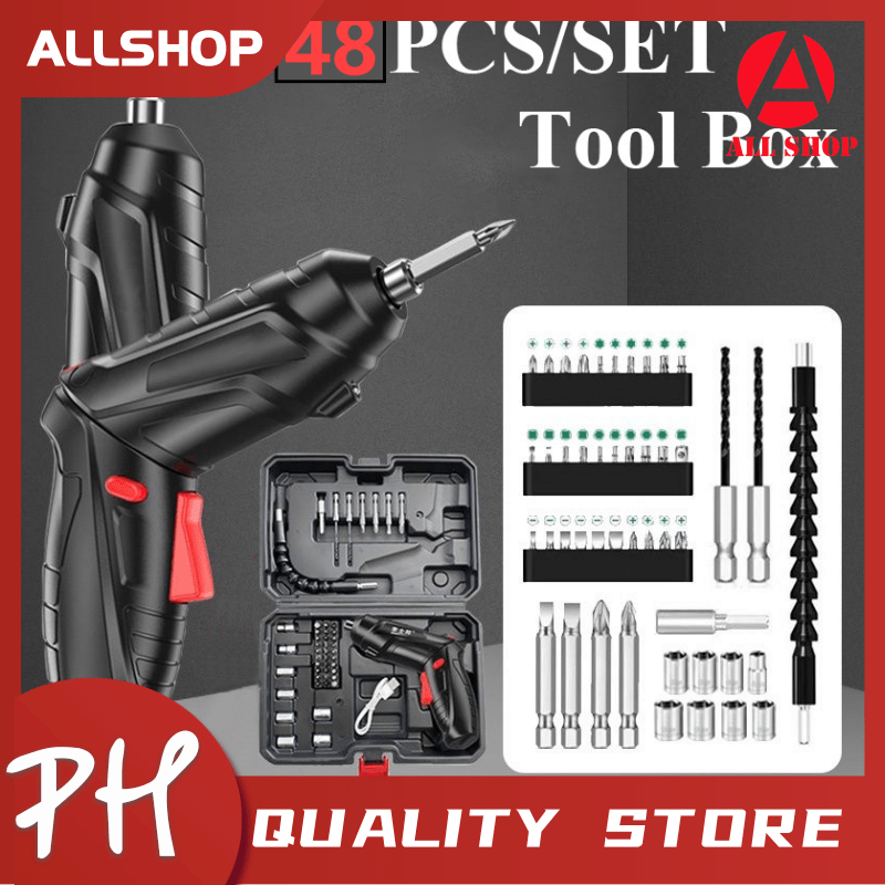 ALLSHOP 48pcs/set Foldable Cordless Electric Screwdriver Rechargeable ...