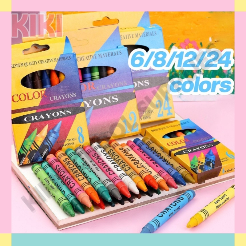 KK Crayons 6/8/12/24 Colors Kids Thin Stick Crayon Primary School ...
