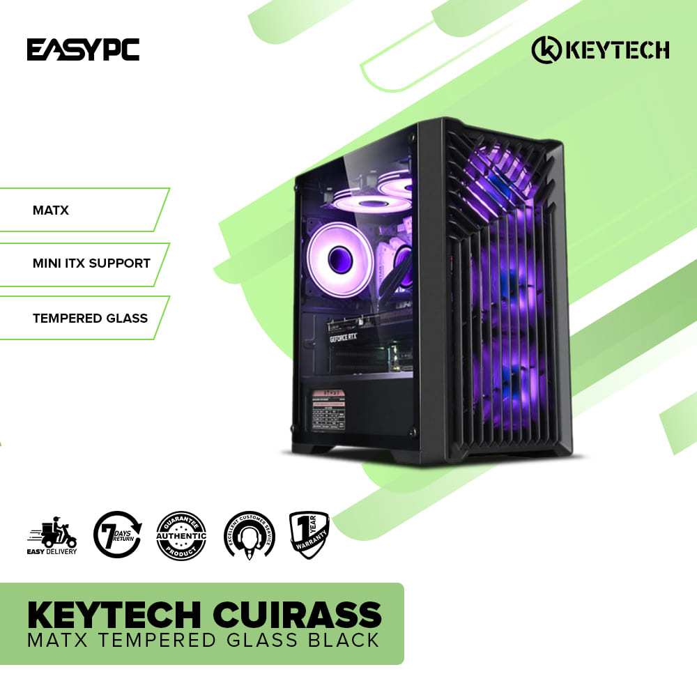 EasyPC| Keytech Cuirass MAtx pc case| Tempered Glass| Black and White ...